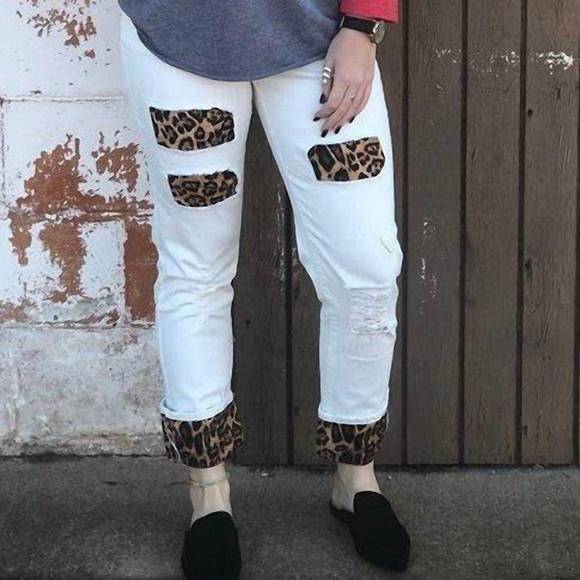 Lucky & Blessed | Jeans | New Lucky Blessed Leopard Patch Jeans In White | Poshmark